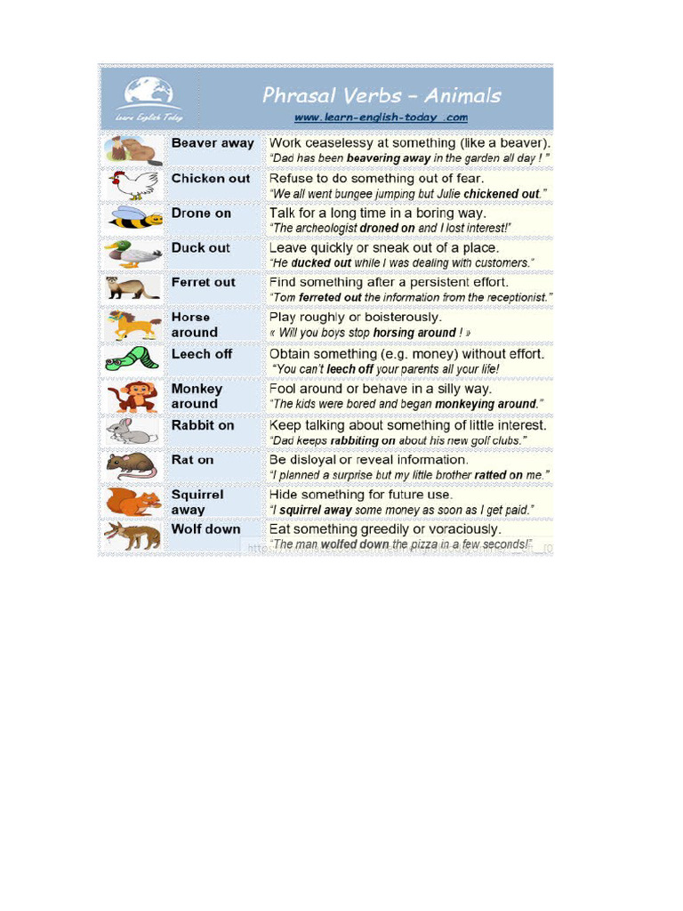 Phrasel Verbs With Animals | PDF