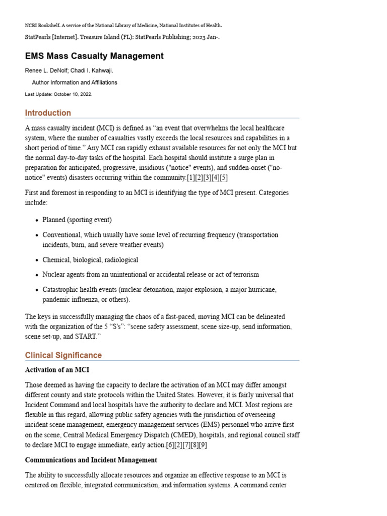 EMS Mass Casualty Management - StatPearls - NCBI Bookshelf | PDF ...