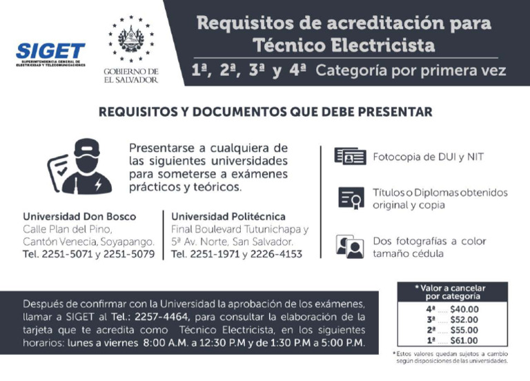 Requisitos para Carnet de Electricista SIGET | PDF