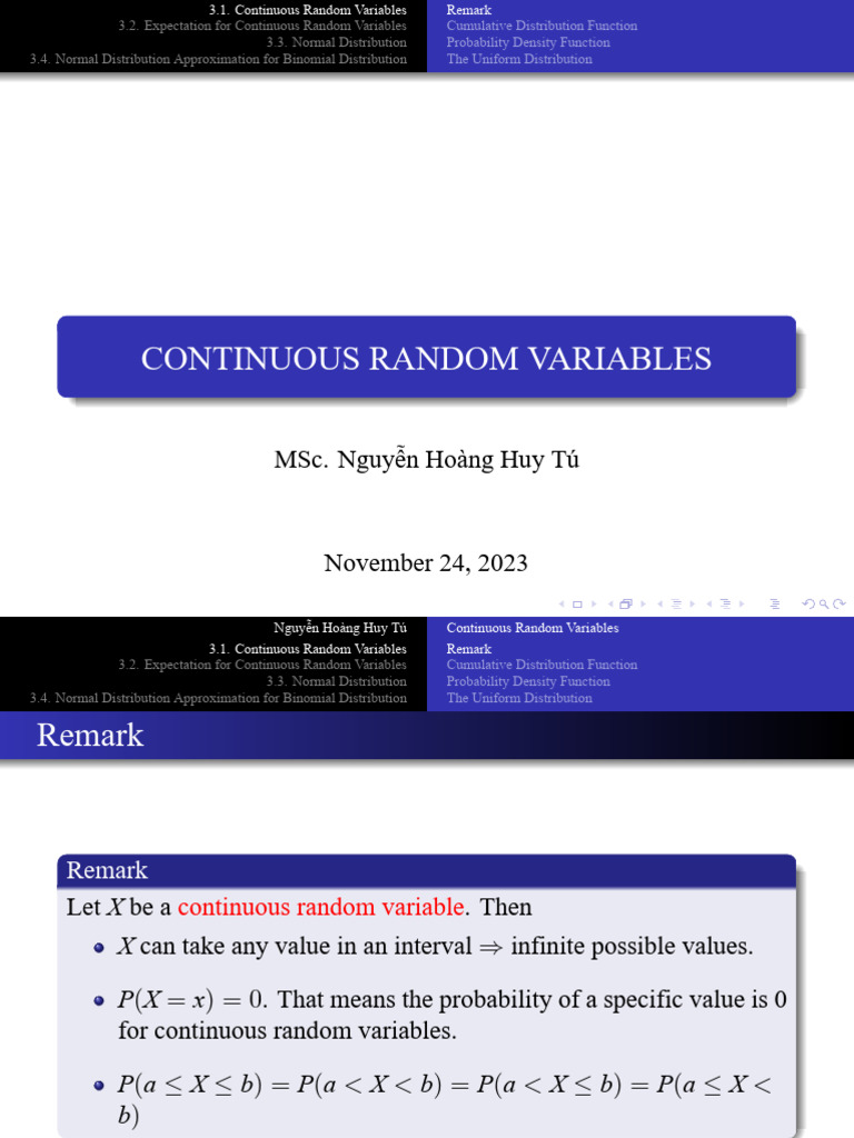 Chapter 3. Continuous Random Variables | PDF | Probability Distribution | Random Variable