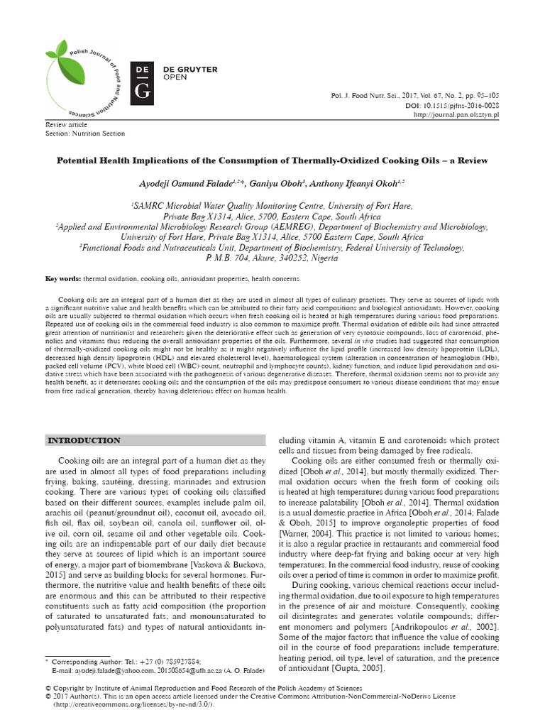 Potential Health Implications of The Consumption of Thermally-Oxidized ...