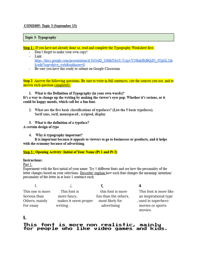 Lane Broderson - Topic 3 Typography | PDF | Typography | Typefaces