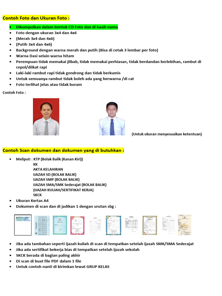 Contoh Pembuatan Foto Dan Scan Dokumen Untuk Kelas Baru | PDF