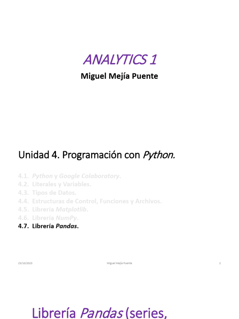 Analytics 1 - sesión 10 | PDF | Python (lenguaje de programación) | Microsoft Excel