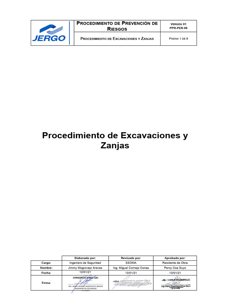 8.1. Procedimiento de Trabajo en Excavaciones y Zanjas | PDF