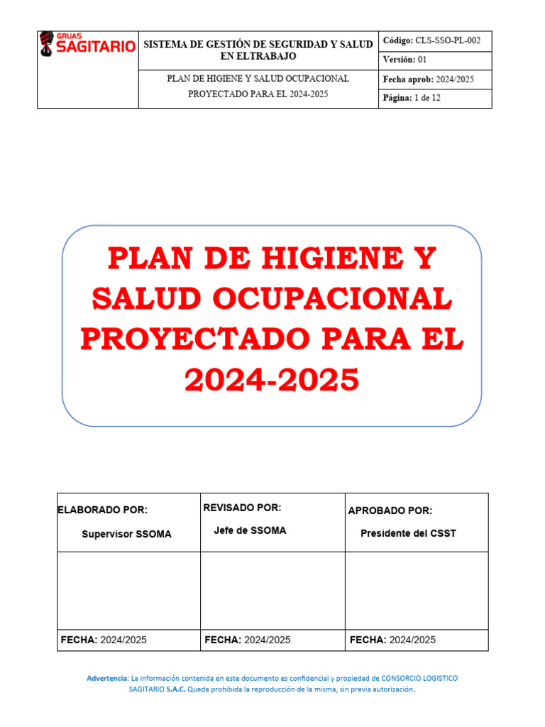Plan de Higiene Ocupacional - 2024-2025 | PDF | Seguridad y salud ocupacional | Higiene Ocupacional