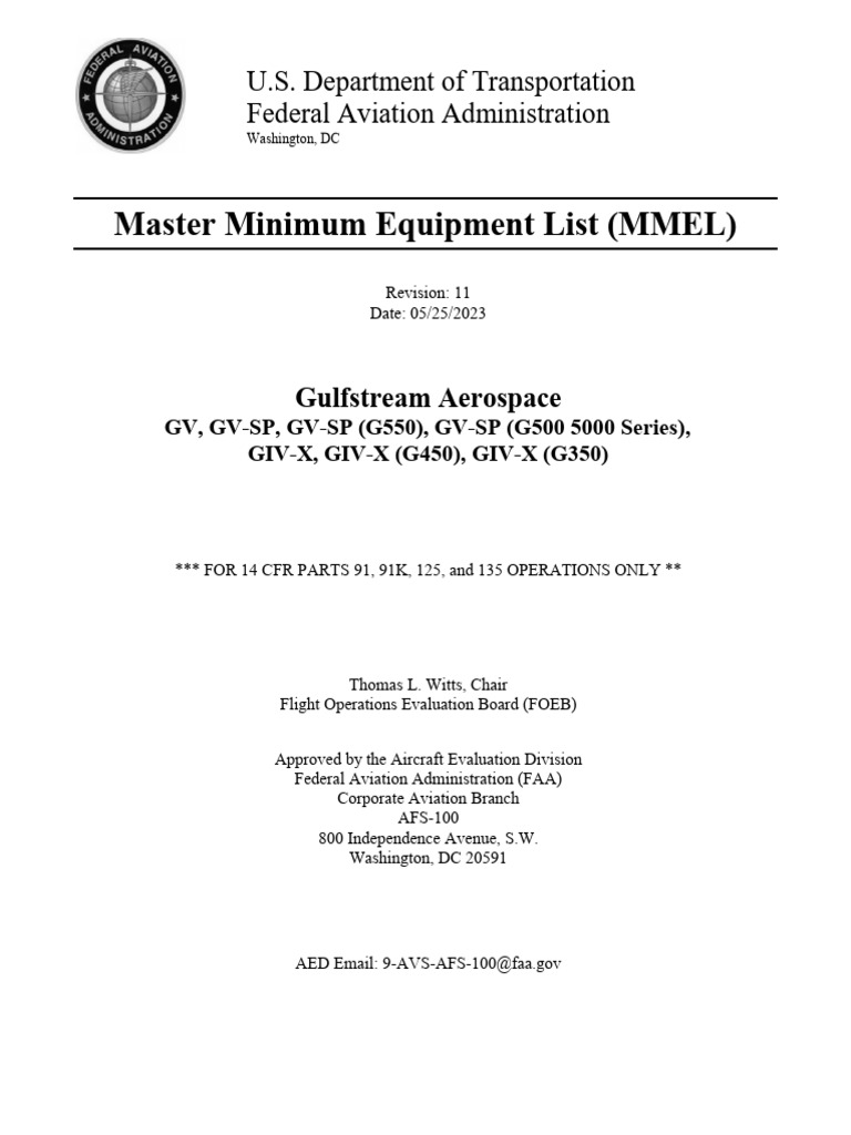 Master Minimum Equipment List (MMEL) : U.S. Department of Transportation Federal Aviation ...