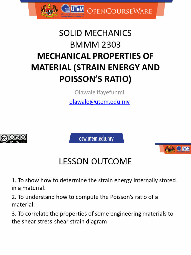 Week 4 - Mechanical Properties of Materials (Strain Energy and Poisson ...