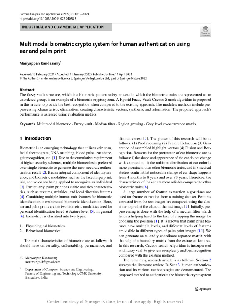 Multimodal Biometric Crypto System For Human Authe Pdf Biometrics Image Segmentation