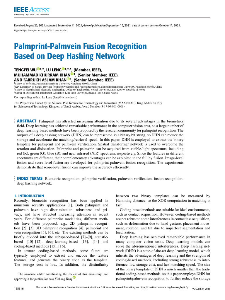 Palmprint-Palmvein Fusion Recognition Based On Deep Hashing Network | PDF | Applied Mathematics