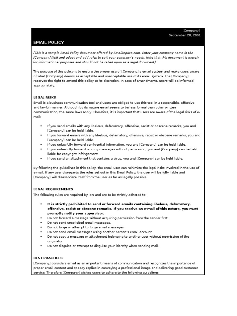 Sample Email Policy | PDF | Email | Defamation
