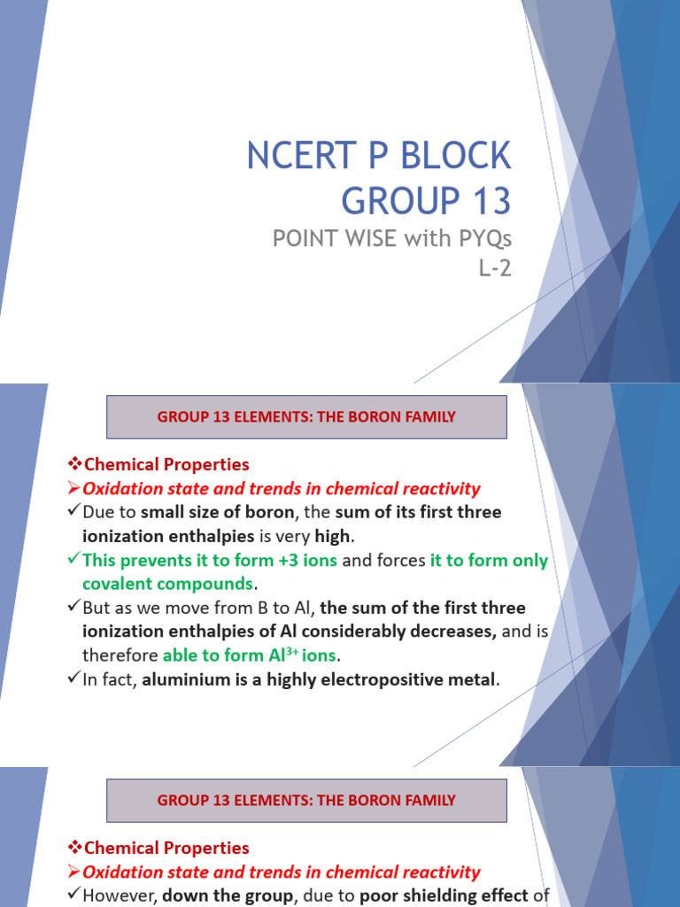 L2 GP 13 P - BLOCK ELEMENTS | PDF | Physical Chemistry | Chemistry