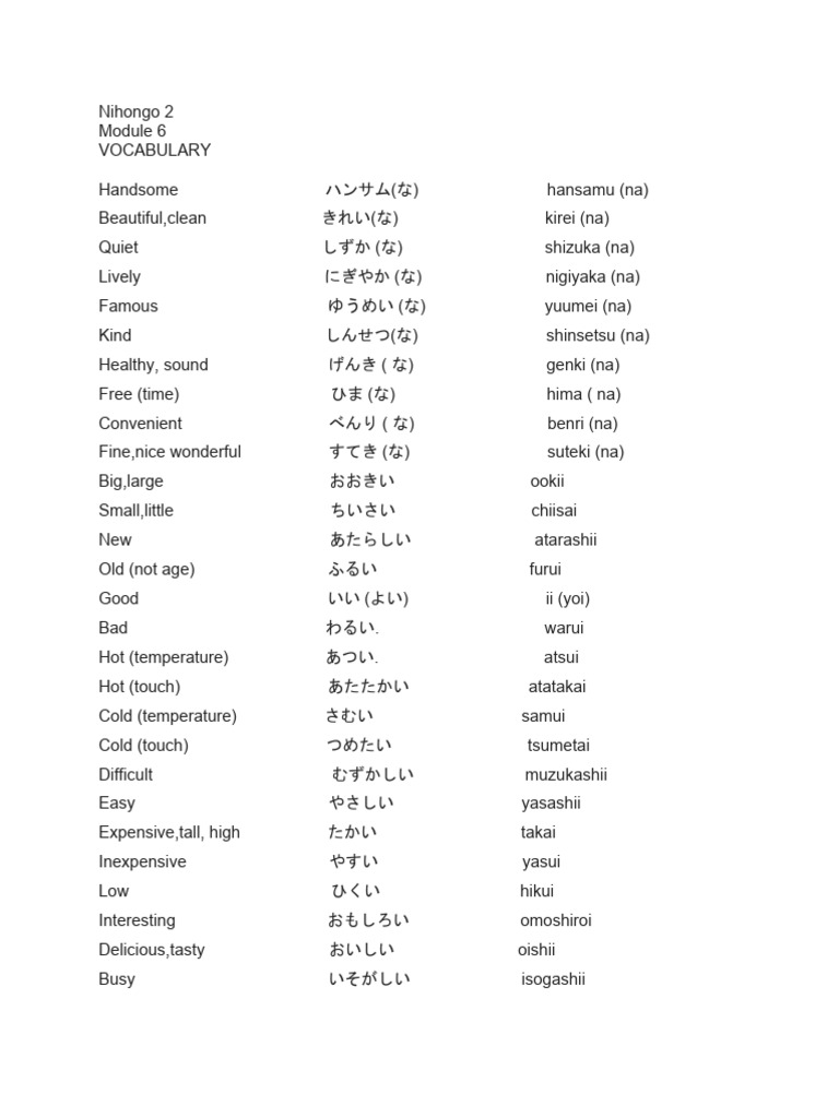 Nihongo2 Module6 Vocabulary | PDF