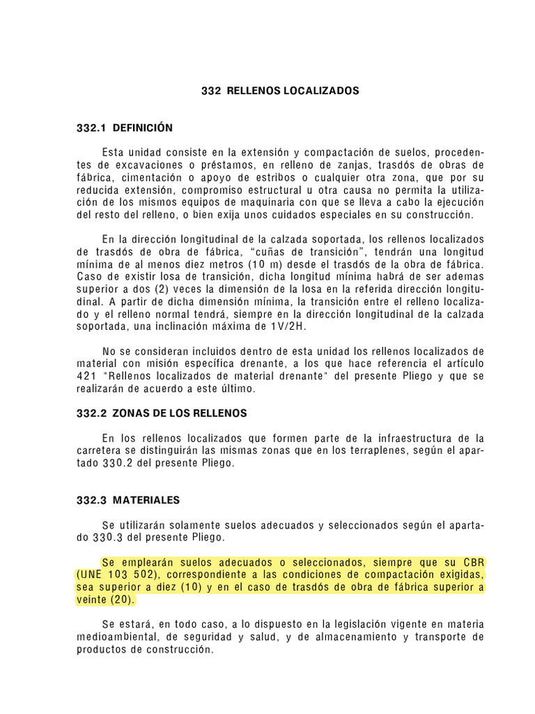 Art.332 PG-3 Rellenos Localizados | PDF | Ingeniero civil