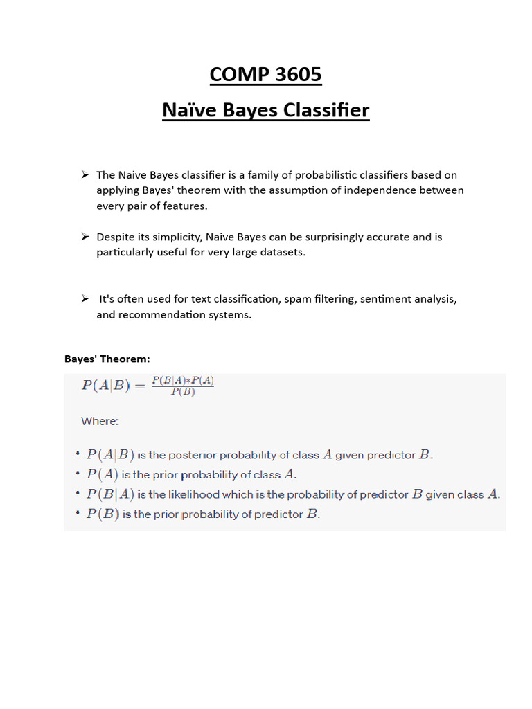 COMP 3605 Naive Bayes | PDF