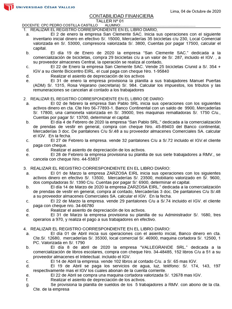 CONTA TALLER 5-2020-1 | PDF | Industrias de servicio | Dinero