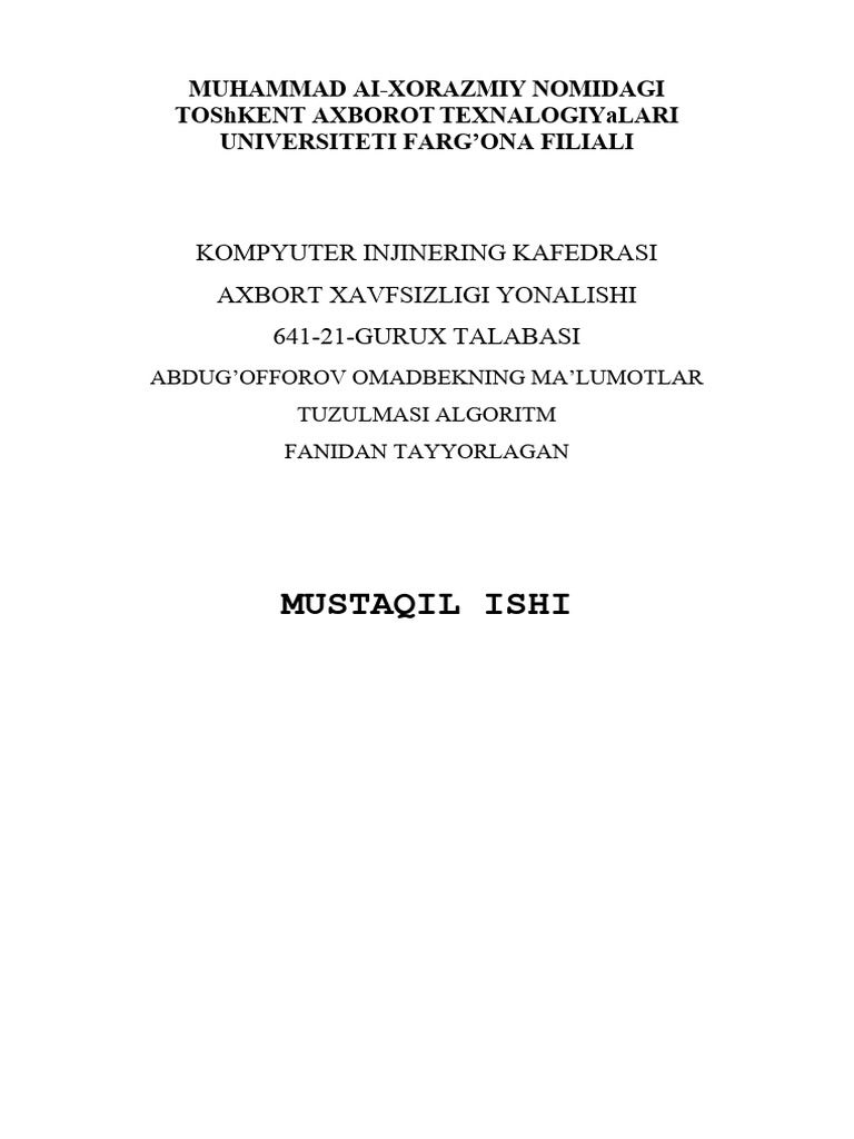 Ma'Lumotlar Tuzilmasi Va Algoritmlash | PDF