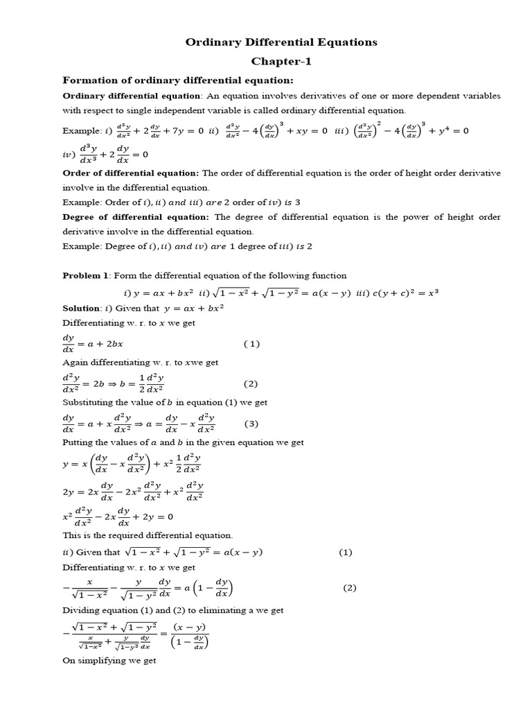 First Order Ordinary Differentiation Equations Pdf Equations