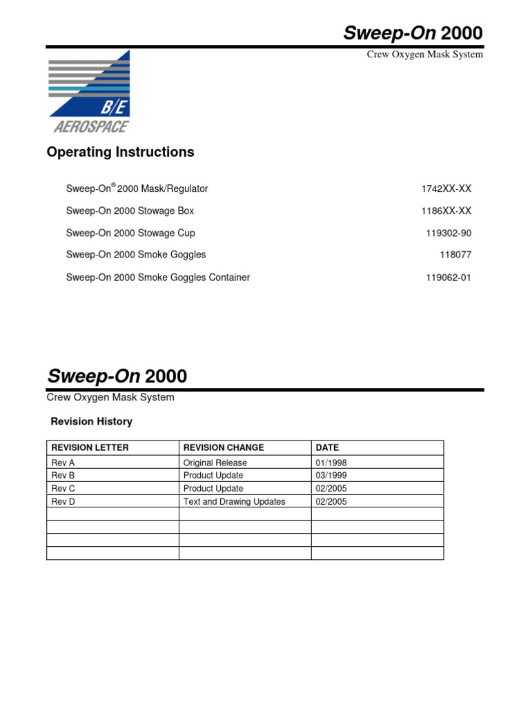 Sweep-On 2000 Crew Oxygen Mask System - CMM | PDF | Breathing | Altitude