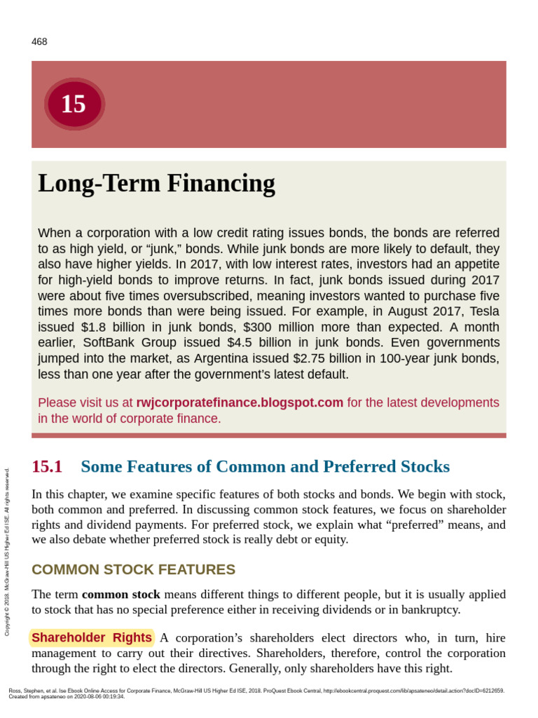 Corporate Finance Cha 15 | Download Free PDF | Preferred Stock | Dividend
