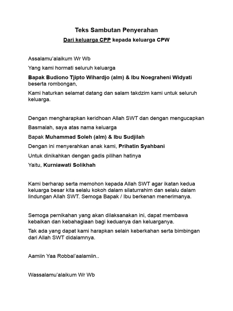 Teks Sambutan Penyerahan CPP Kepada CPW | PDF