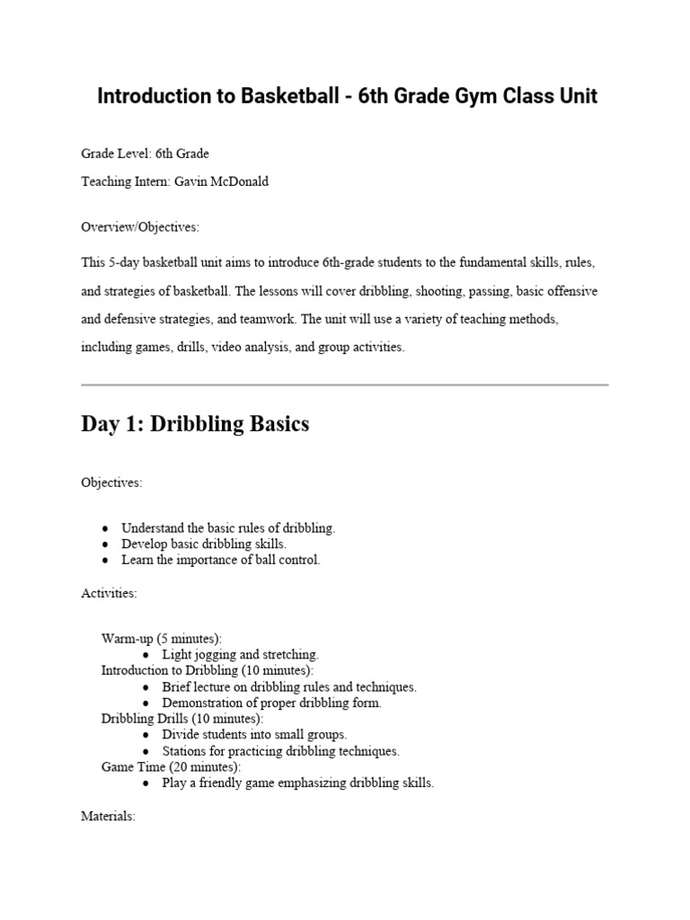 Introduction To Basketball - 6th Grade Gym Class Unit 1 1 | PDF | Team ...