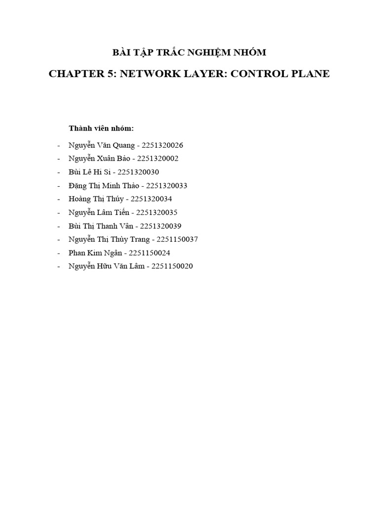 Chapter 5: Network Layer: Control Plane: Bài Tập Trắc Nghiệm Nhóm | PDF