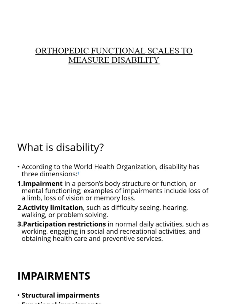 Orthopedic Functional Scales To Measure Disability | PDF