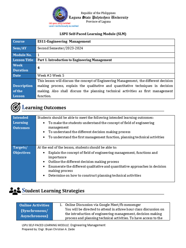 SLM 1 | PDF | Decision Making | Engineer