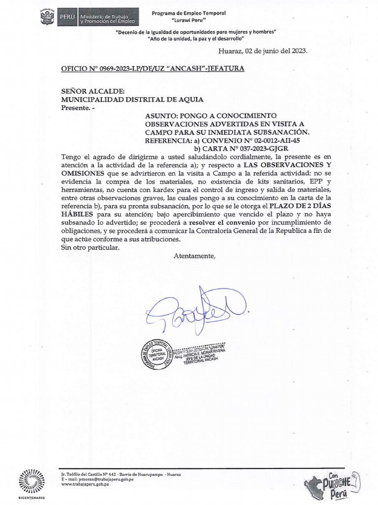 Oficio 969-m.d de Aquia | PDF