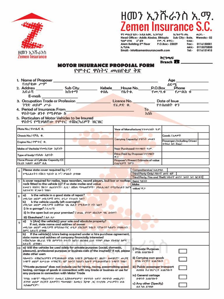 Motor Insurance Proposal Form | PDF