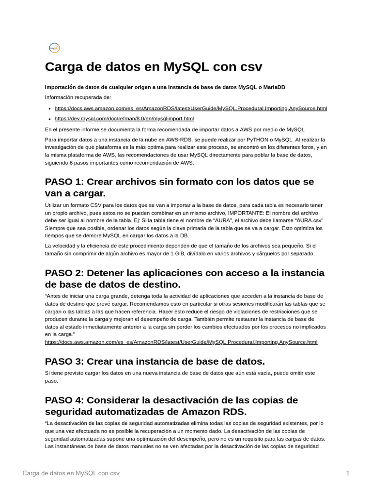 Carga de Datos en MySQL Con CSV | PDF | Mi sql | Apoyo