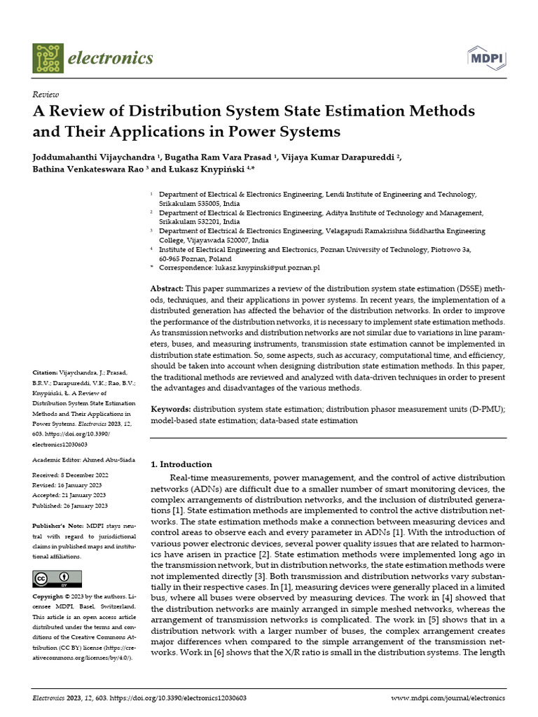 A Review Of Distribution System State Estimation M Pdf Kalman Filter Computer Engineering
