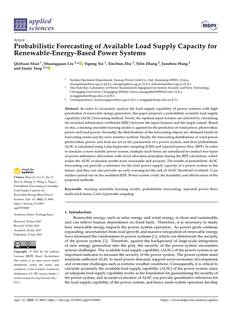 Probabilistic Forecasting of Available Load Supply | PDF | Forecasting | Monte Carlo Method