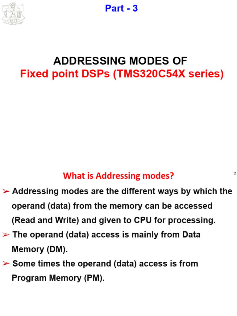 ECPE 18 DSPA Part-3 Fixed Point DSP Addressing Modes | PDF | Assembly Language | Pointer ...