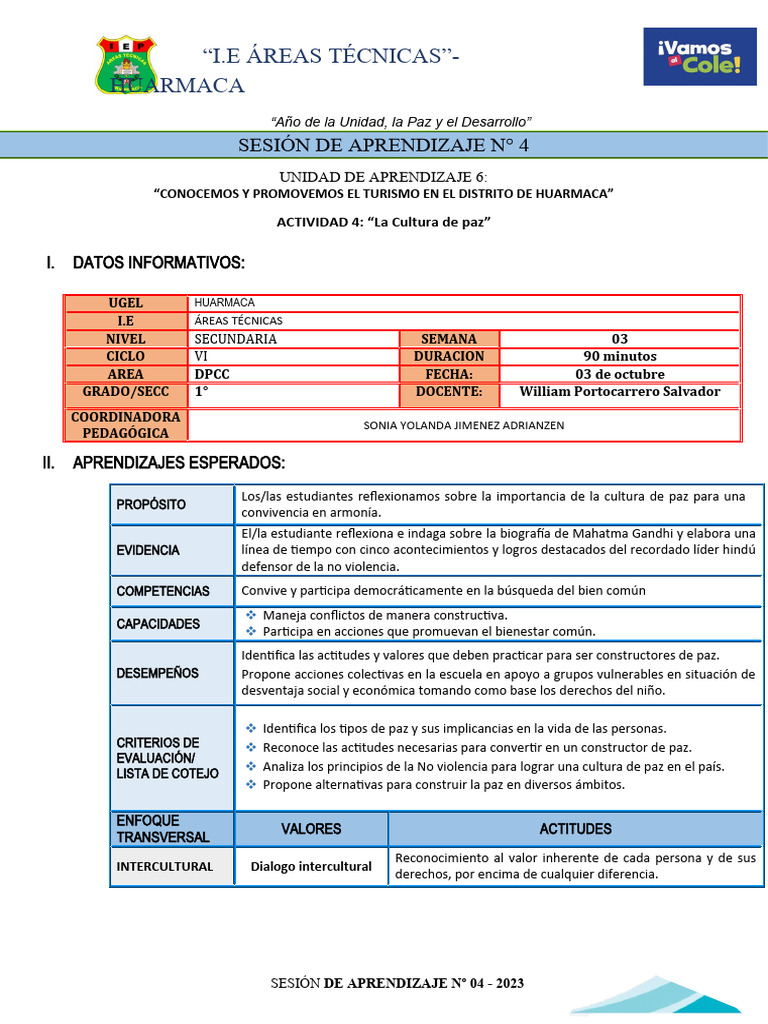 1º DPCC- SES 4 UNI 6 - SEM 04 | PDF | Paz | Maestros