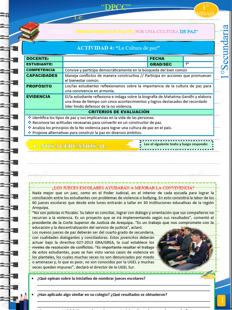 1° DPCC - Actv.04-Und.6 2023 | PDF | Paz | Violencia