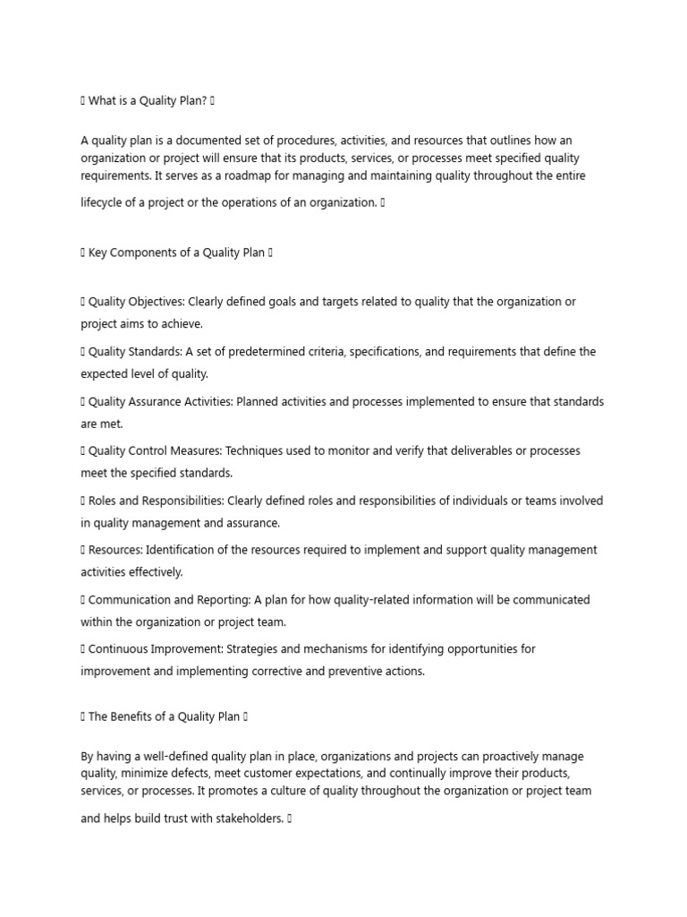 Understanding Quality Plans | PDF | Business | Finance & Money Management