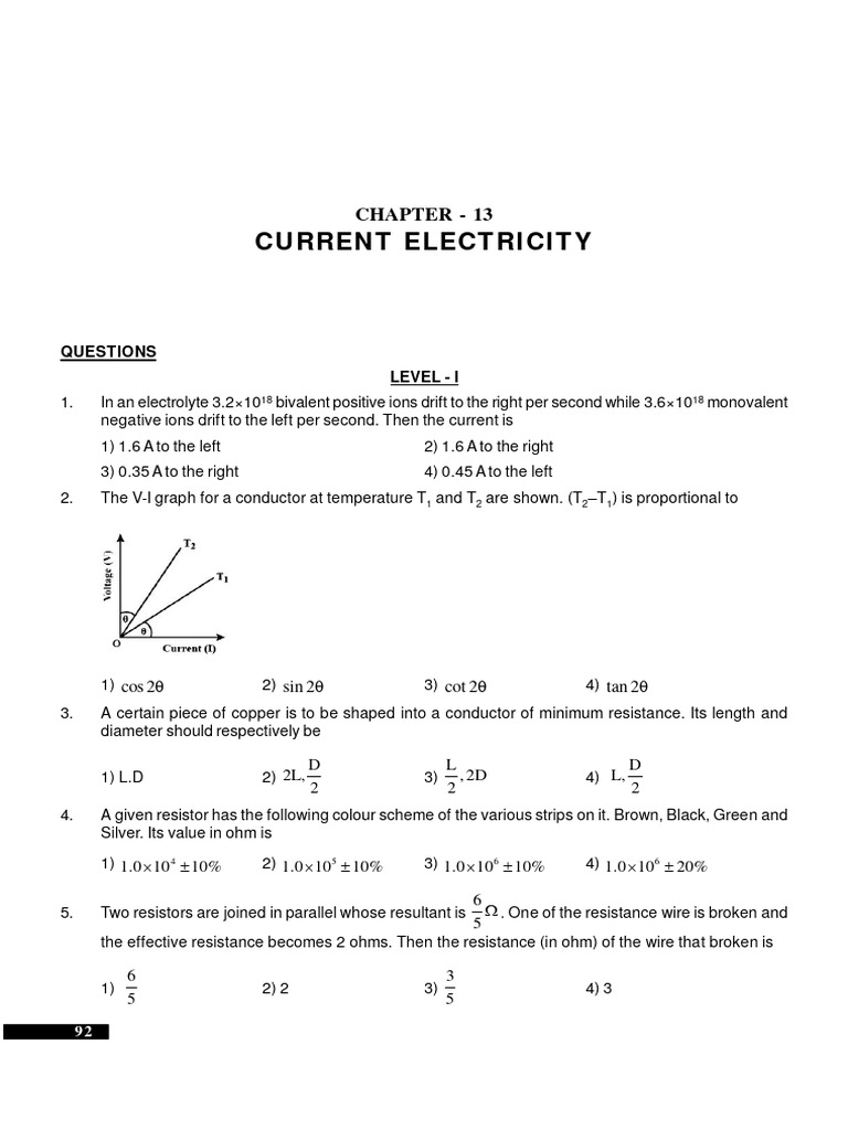 NEET 2024 Physics Current Electricity Questions | PDF | Materials ...