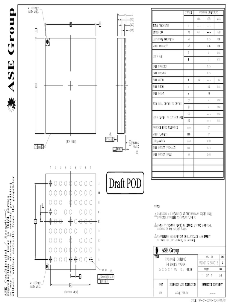 ASE Package 74 Balls BGA R202112270012-A | PDF