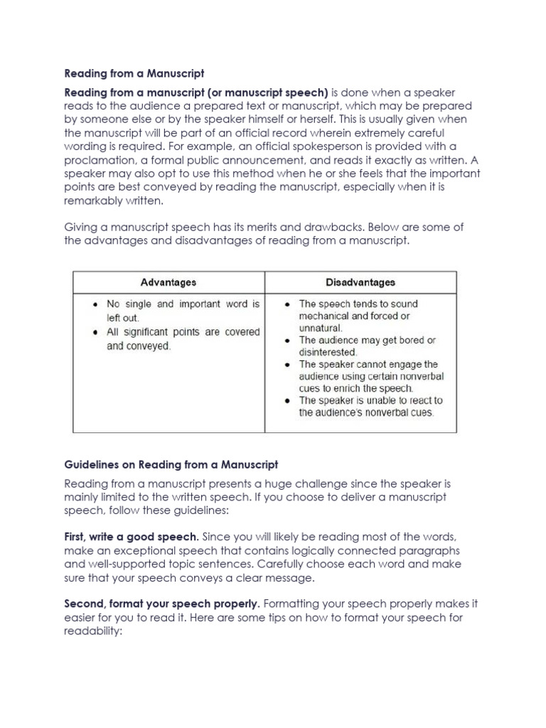 Manuscript Speech Guidelines | PDF | Speech | Human Communication