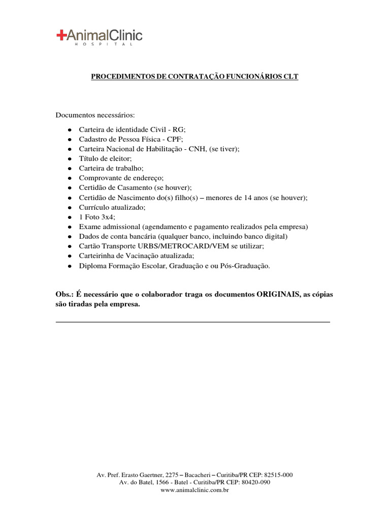 Documentação Contrato CLT | PDF