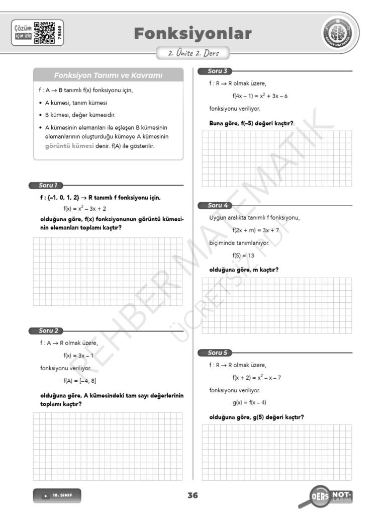 02 - Ders - 10 Sinif Matbook Fonksi̇yonlar | PDF