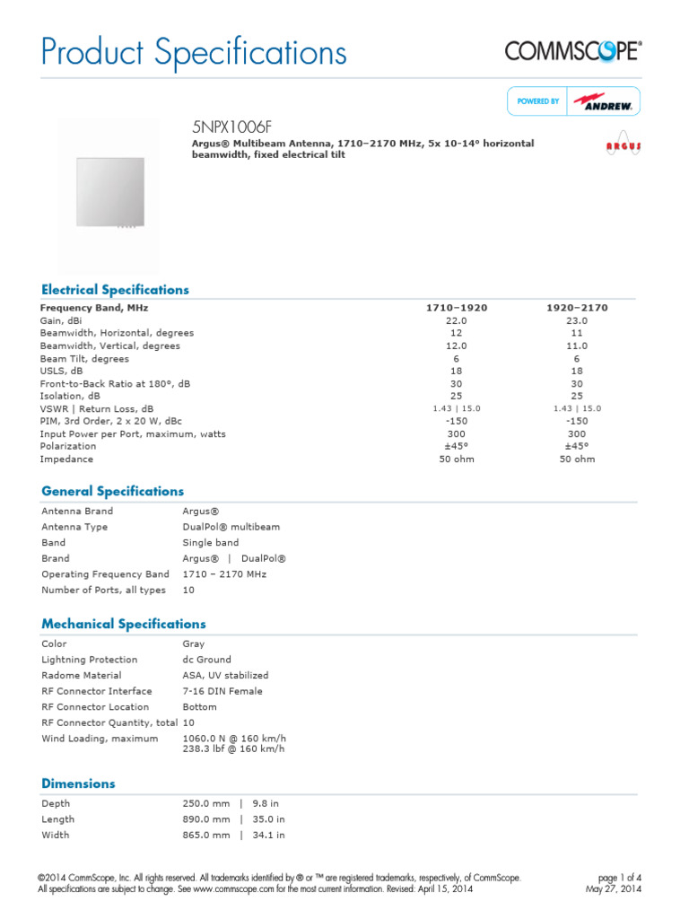 5NPX1006F 5beam HighBand | PDF | Antenna (Radio) | Decibel
