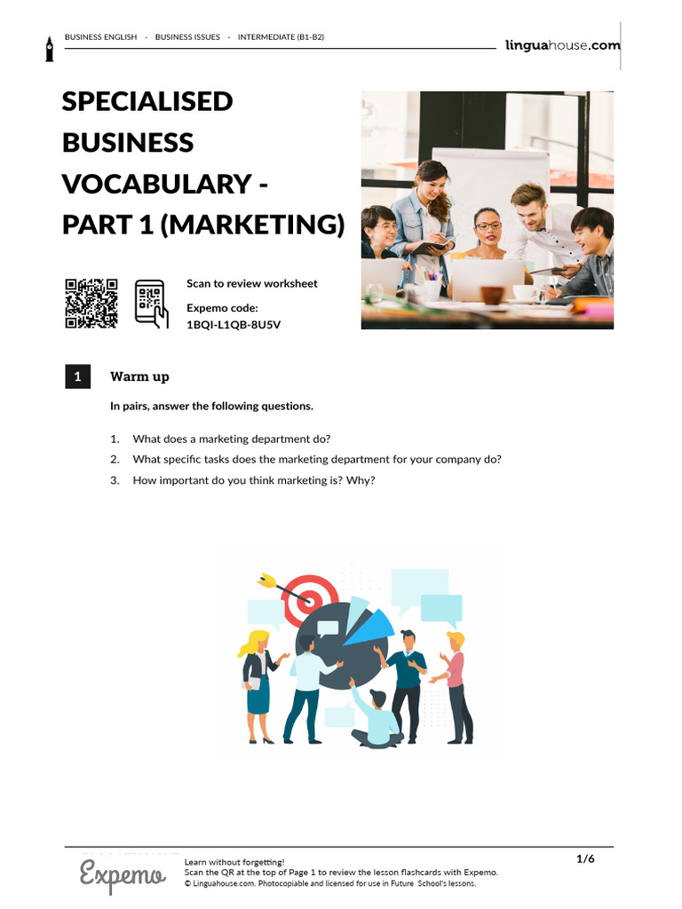 Specialised Business Vocabulary Part 1 Marketing British English ...