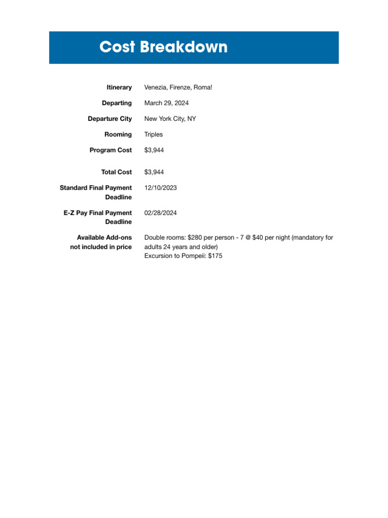 Cost Breakdown | PDF