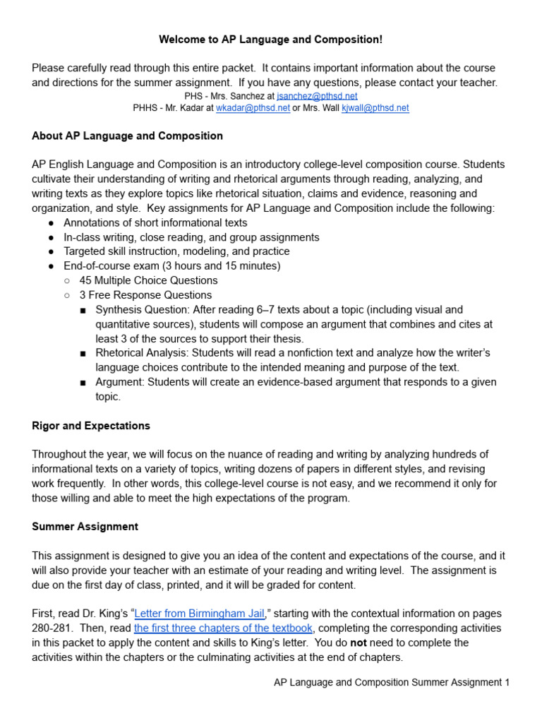 ENG 323 AP Lang Summer Assignment | PDF | Rhetoric | Fallacy