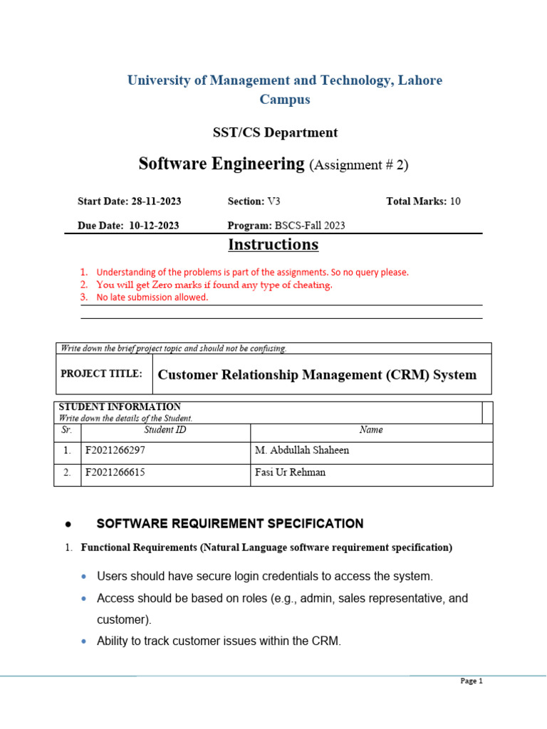 Assignment 2 SE | PDF | Customer Relationship Management | Databases