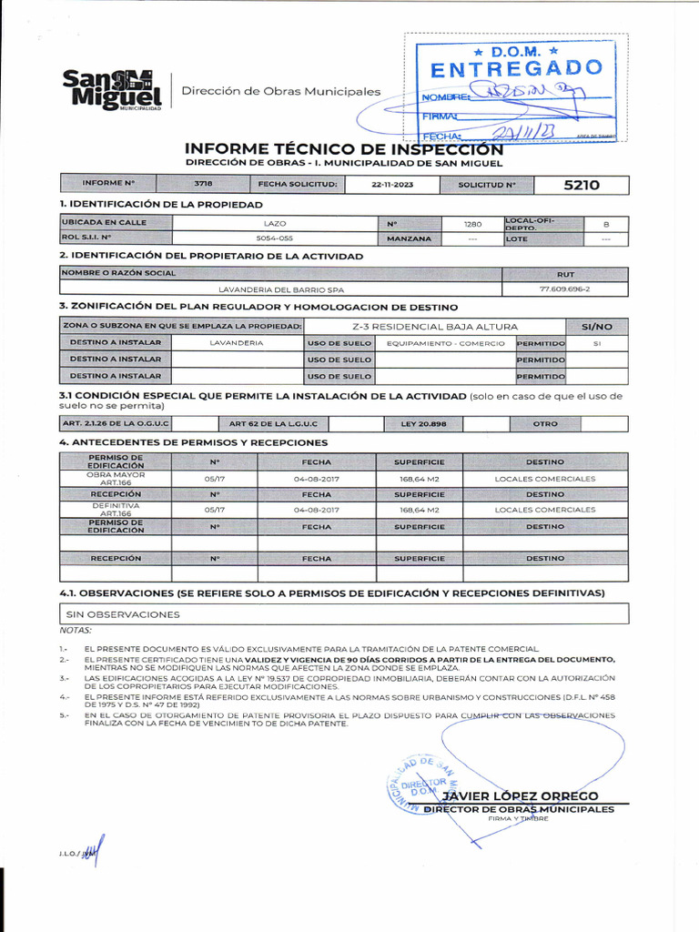 Informe Tecnico de Inspeccion | PDF