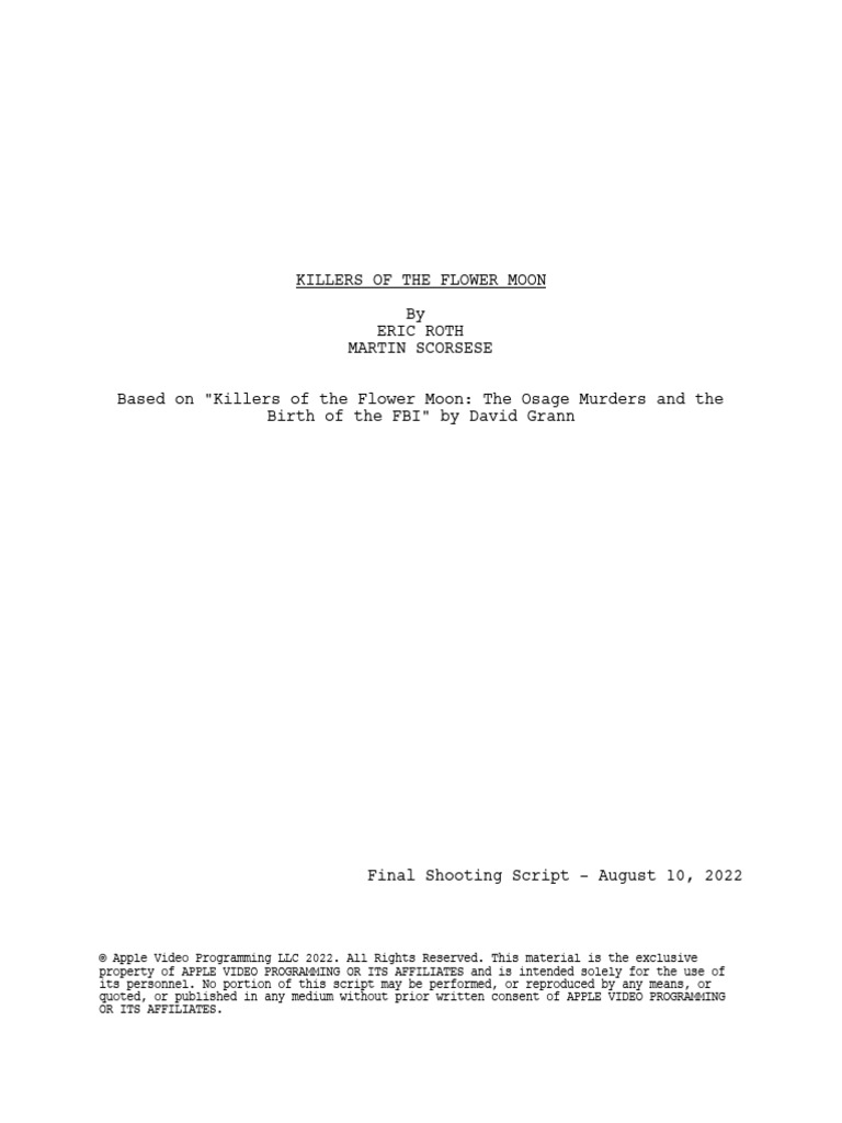 Killers of the Flower Moon Read the Screenplay | PDF